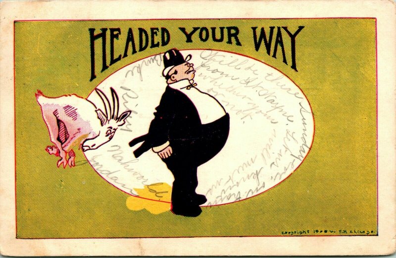Vtg Comic Postcard 1906 UDB Headed Your Way Fat Man and Billy Goat ...