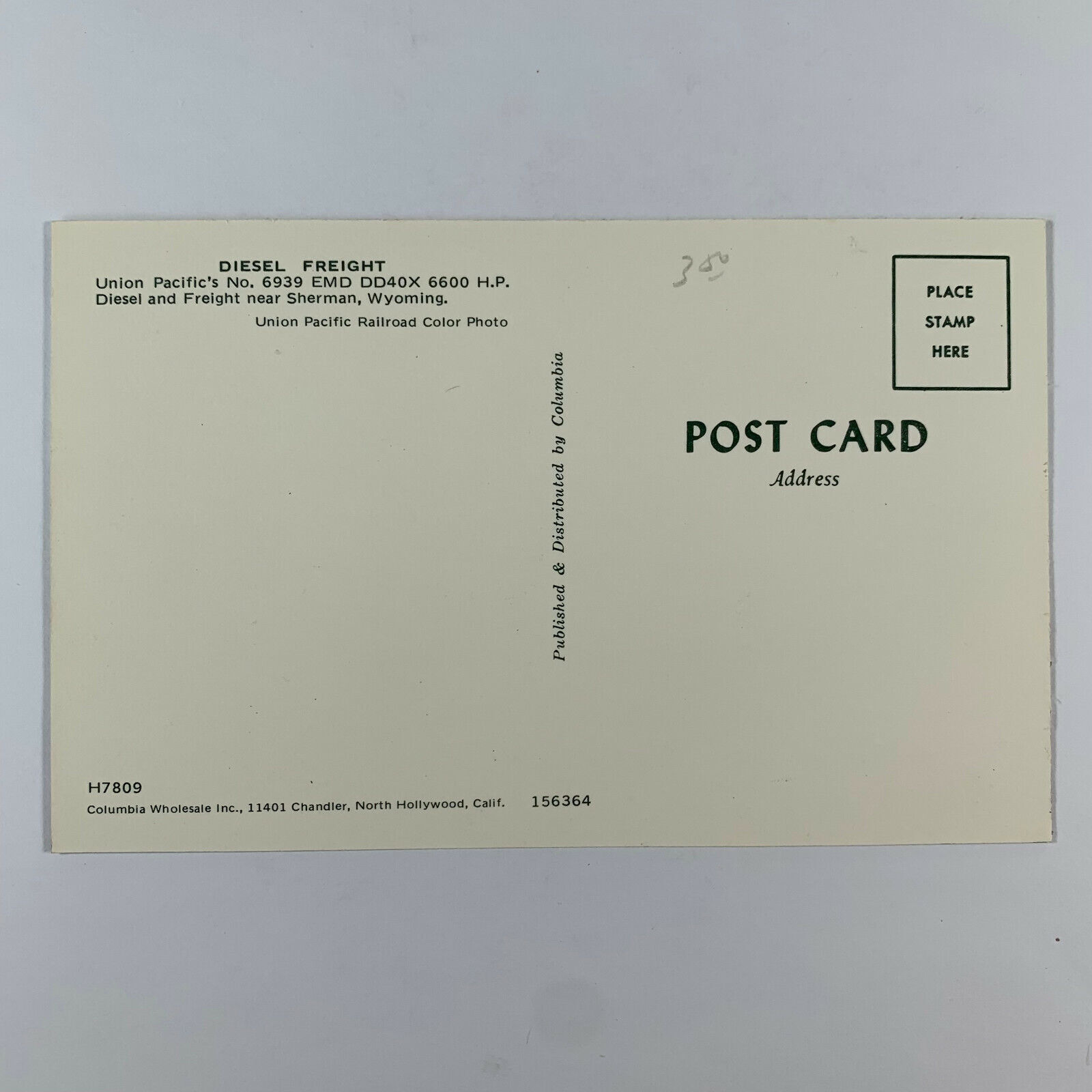 Postcard Train Railroad Union Pacific EMD DD40X Diesel Freight Sherman ...