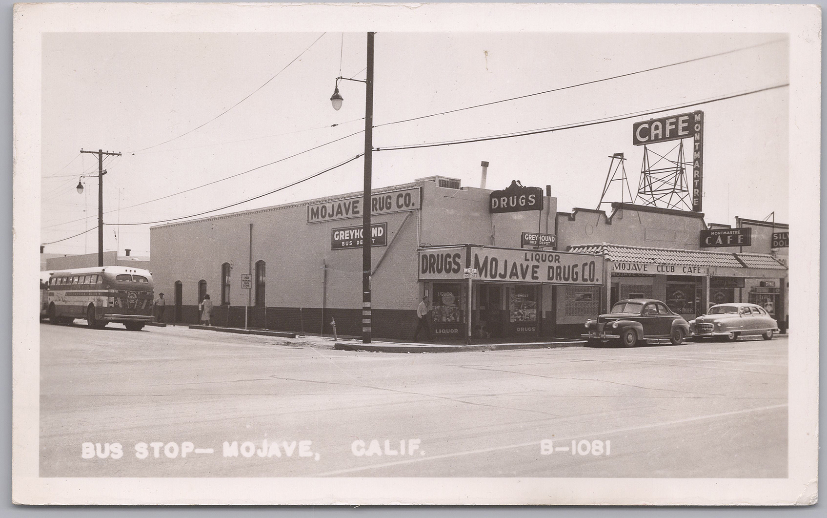 RPPC-Mojave, Calif., Greyhound Bus Stop-Mojave Drug Co.-1950's Bus ...