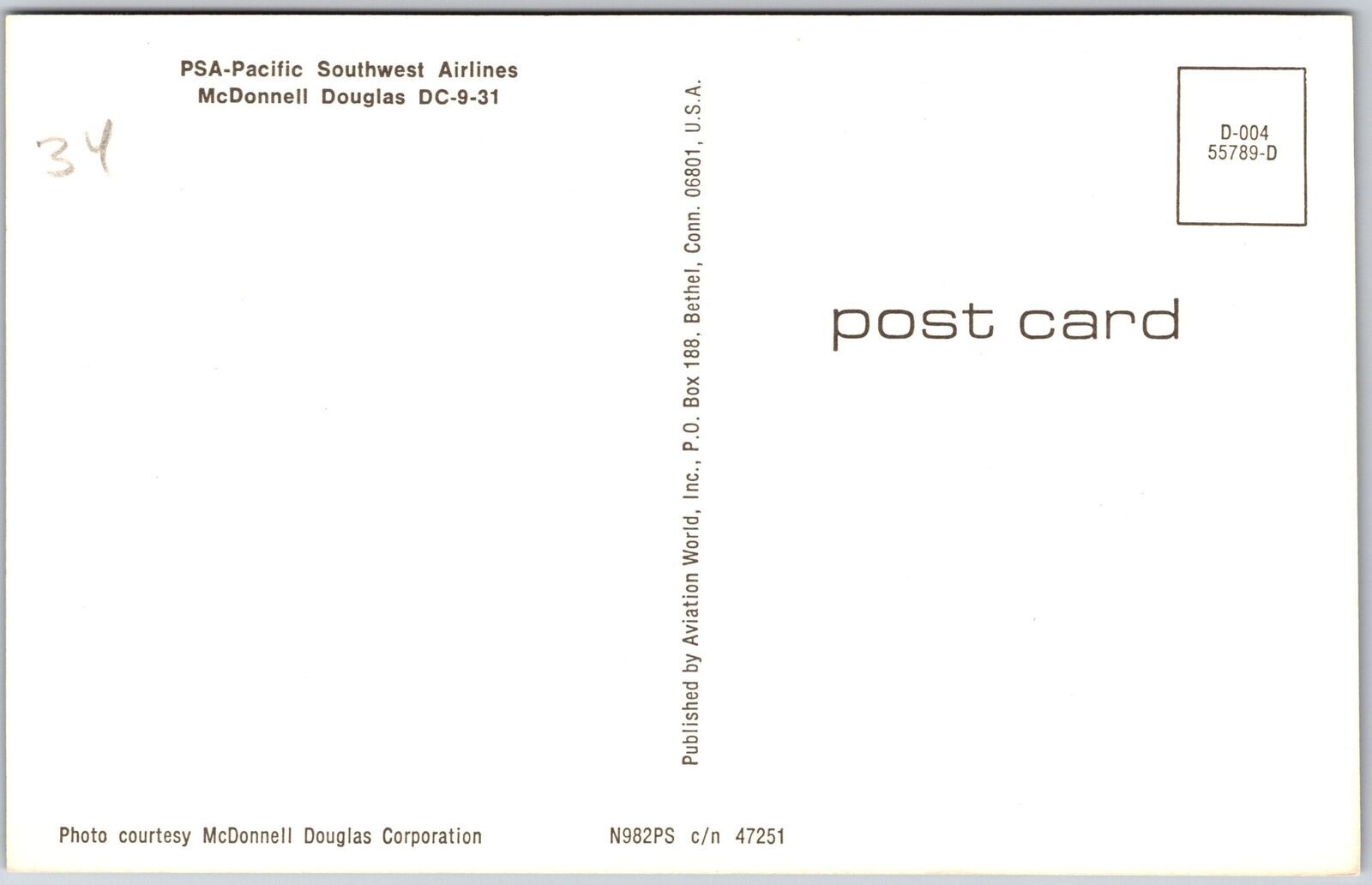 Airplane PSA - Pacific Southwest Airlines McDonnell Douglas DC-9-31 ...