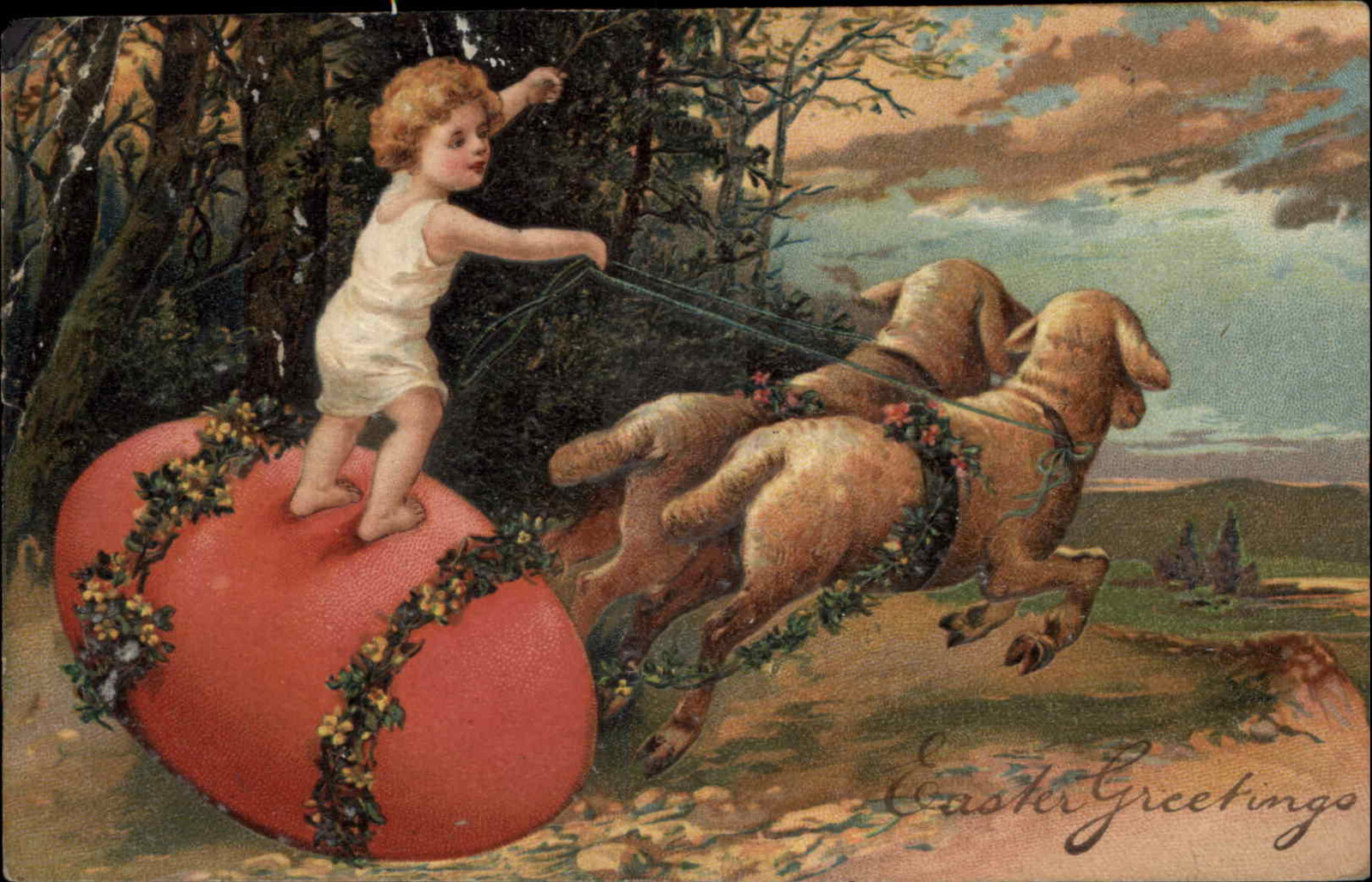 Easter Cherub Child Sheep Drawn Egg Ride Embossed PFB c1900s-20s ...