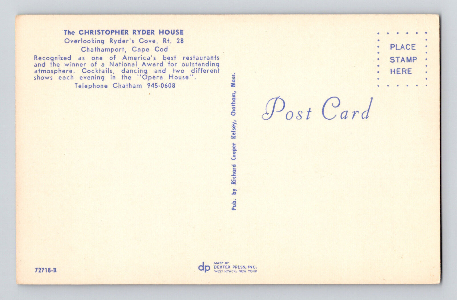 Postcard Massachusetts Cape Cod MA Christopher Ryder House Chathamport ...