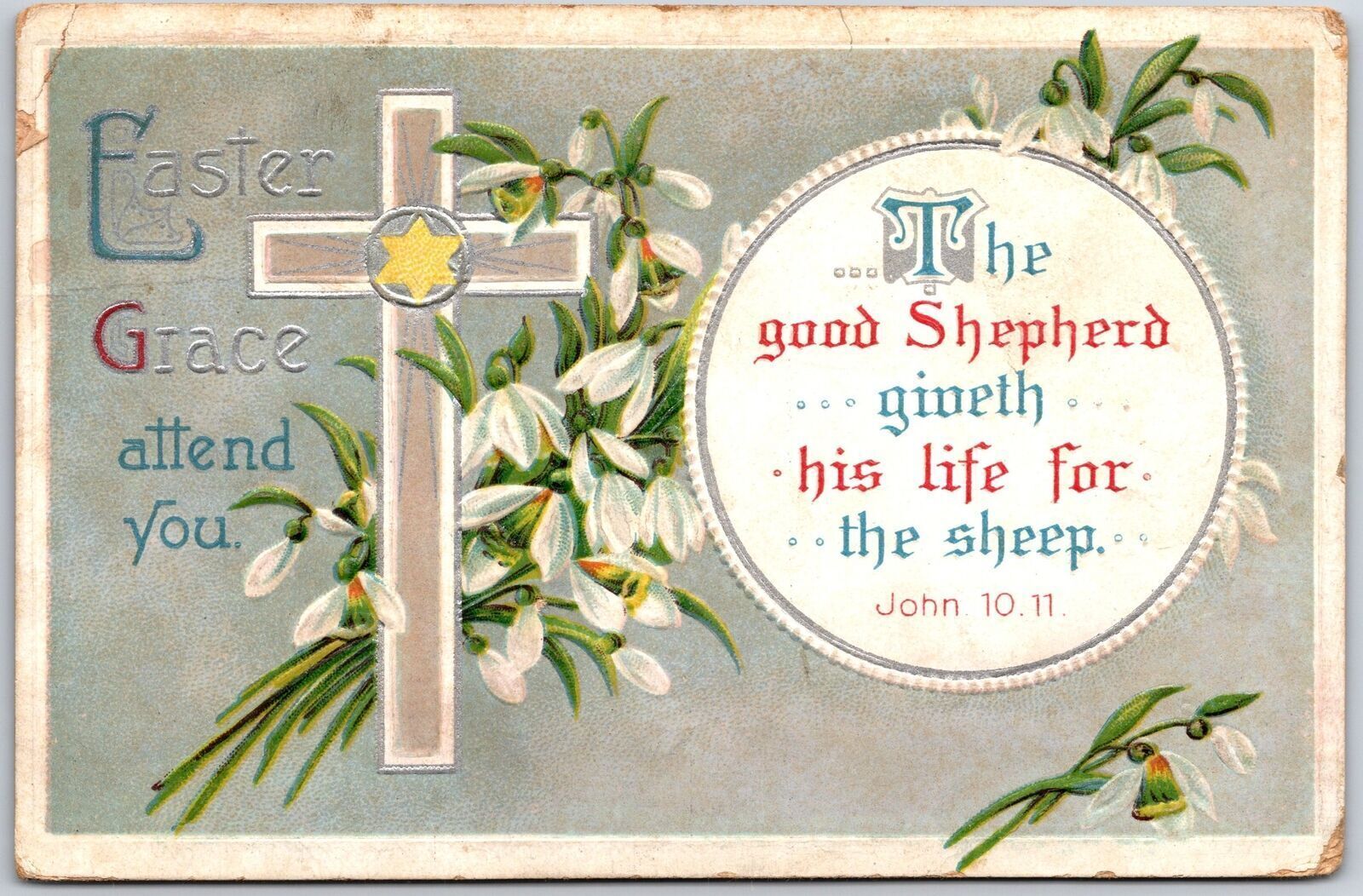 1910's Easter Grace Attend You White Flower And Holy Cross Posted ...