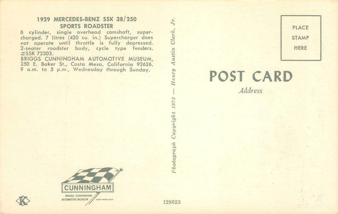1929 MERCEDES-BENZ SSK 38/250 Sports Roadster Car 1972 Vintage Postcard ...