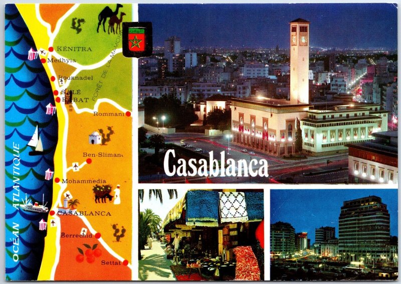 Vintage Continental Sized Postcard Pictorial MAP & Images of Casablanca ...