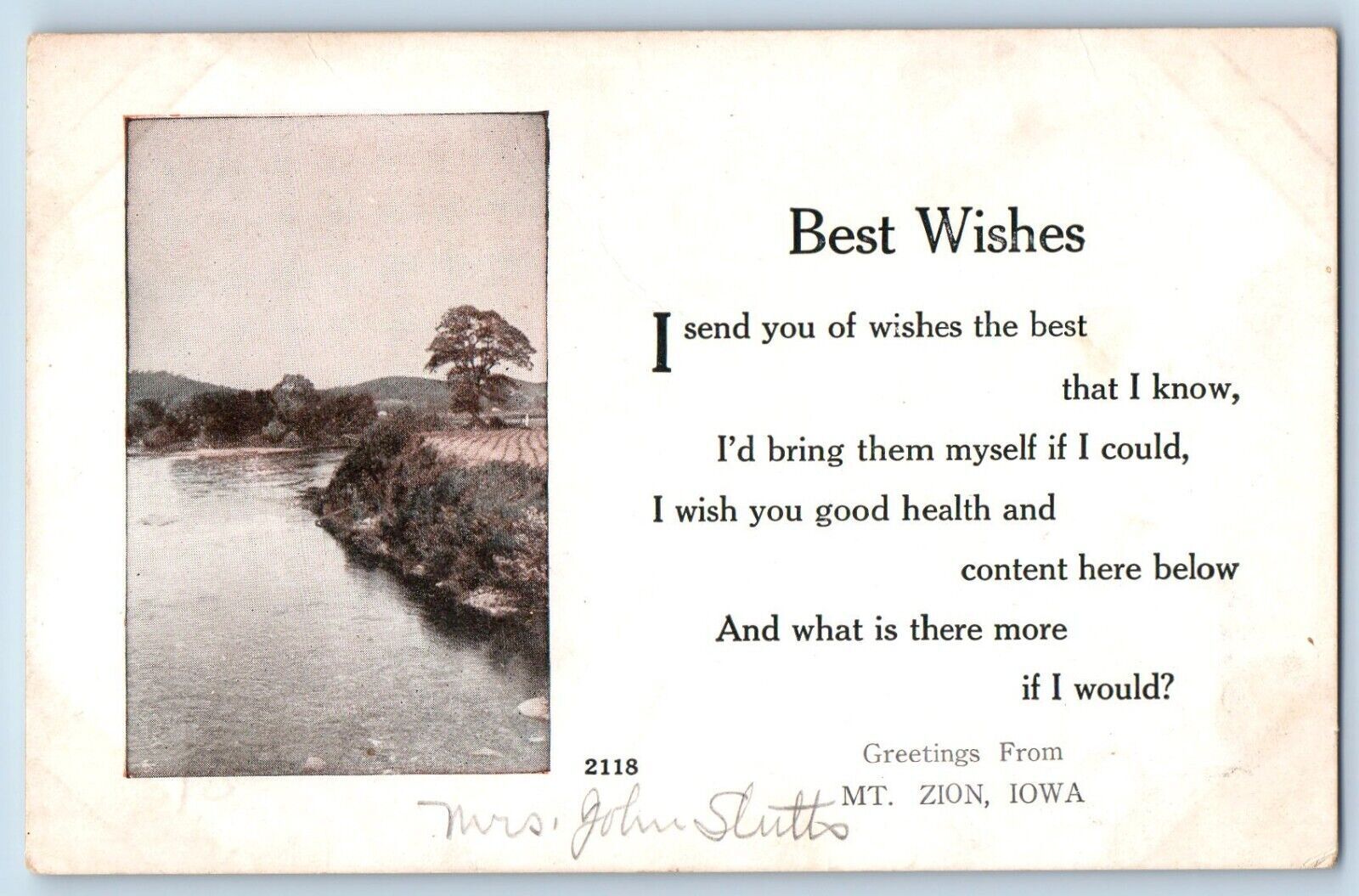 Mt. Zion Iowa IA Postcard Greetings Message Creek Nature Scenery ...