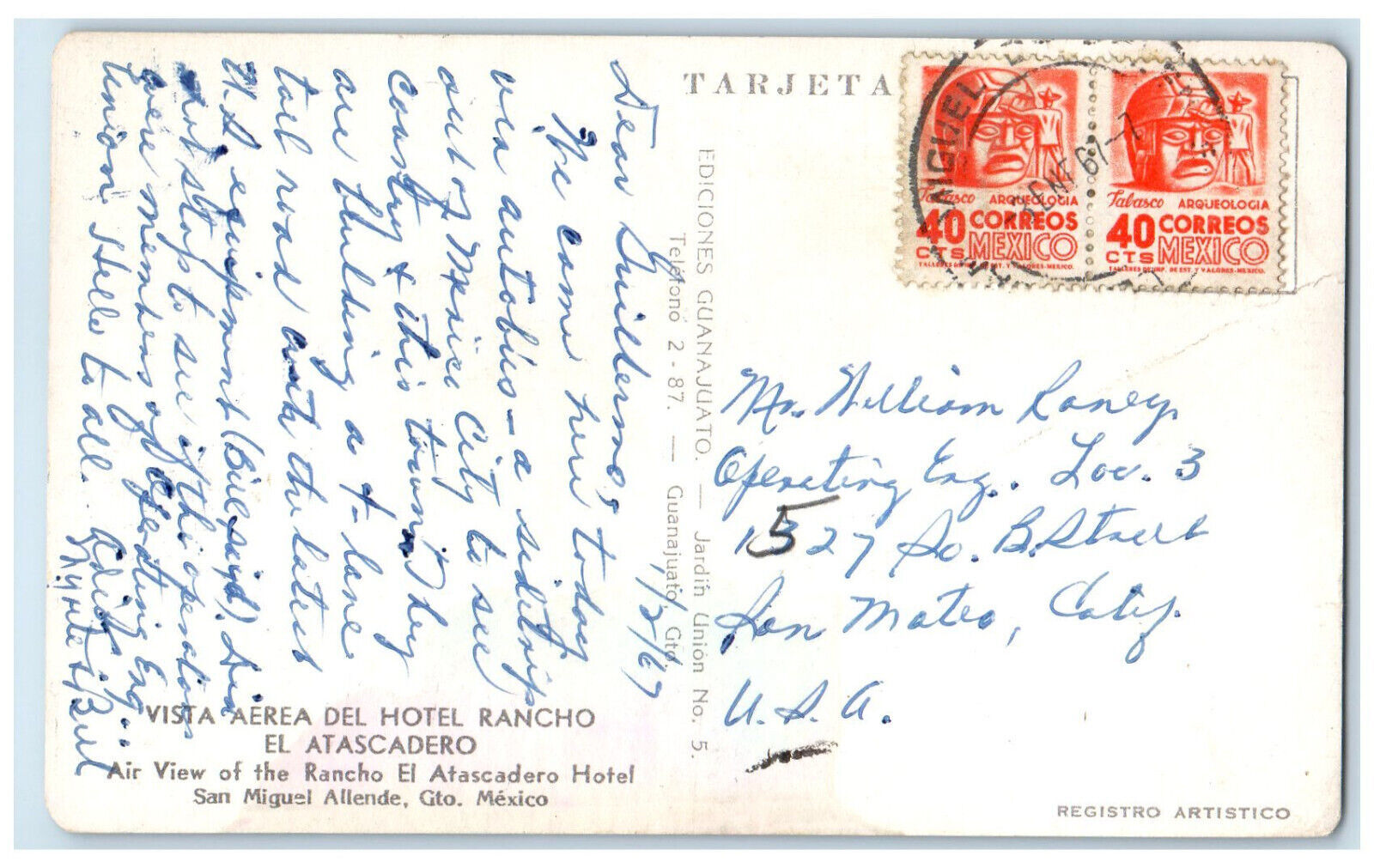 1967 Air View of Rancho El Atascadero Hotel San Miguel Allende Mexico ...