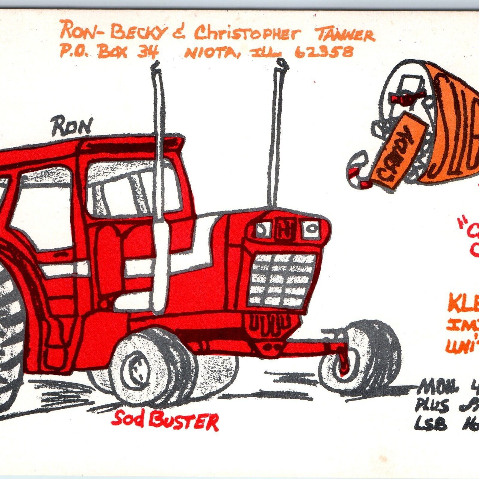 c1970s Niota, IL Tractor Farm Art QSL Radio Card Tanner Sod Buster ...