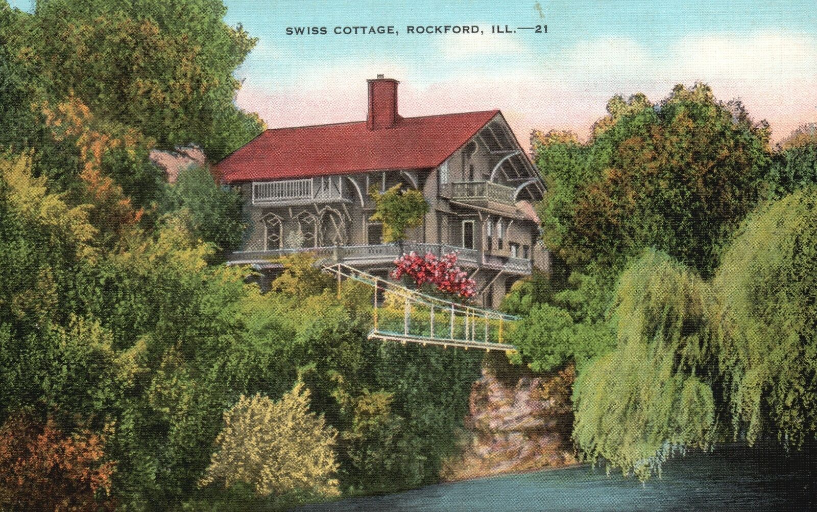 Vintage Postcard 1930's View of The Swiss Cottage Rockford Illinois ILL ...