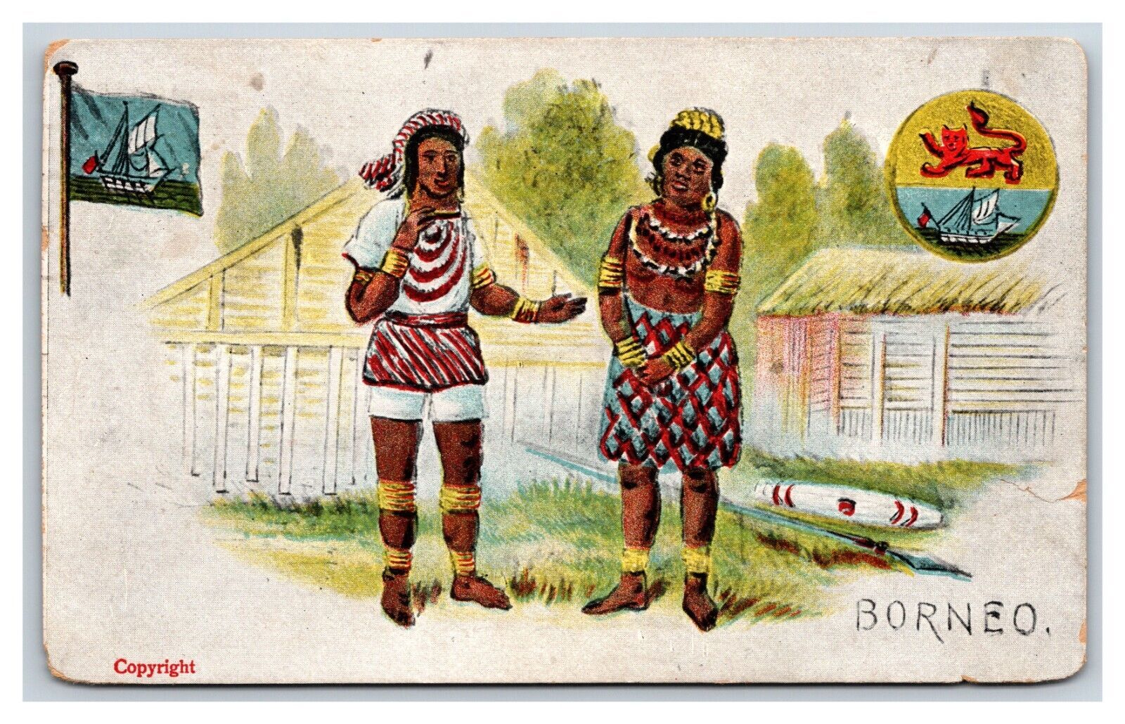 Natives of Borneo Malaysia Indonesia Flag Crest Star Series DB Postcard ...