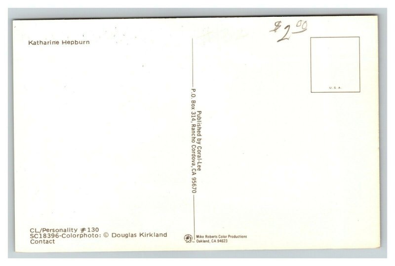 Vintage 1980's Postcard Actress Katharine Hepburn | Topics - People ...