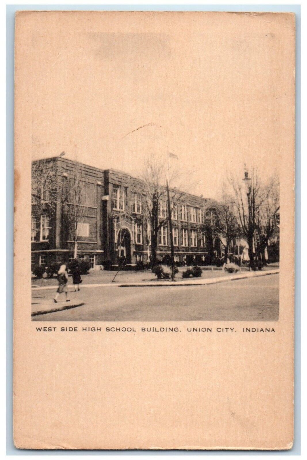 Union City Indiana IN Postcard West Side High School Building Scene ...
