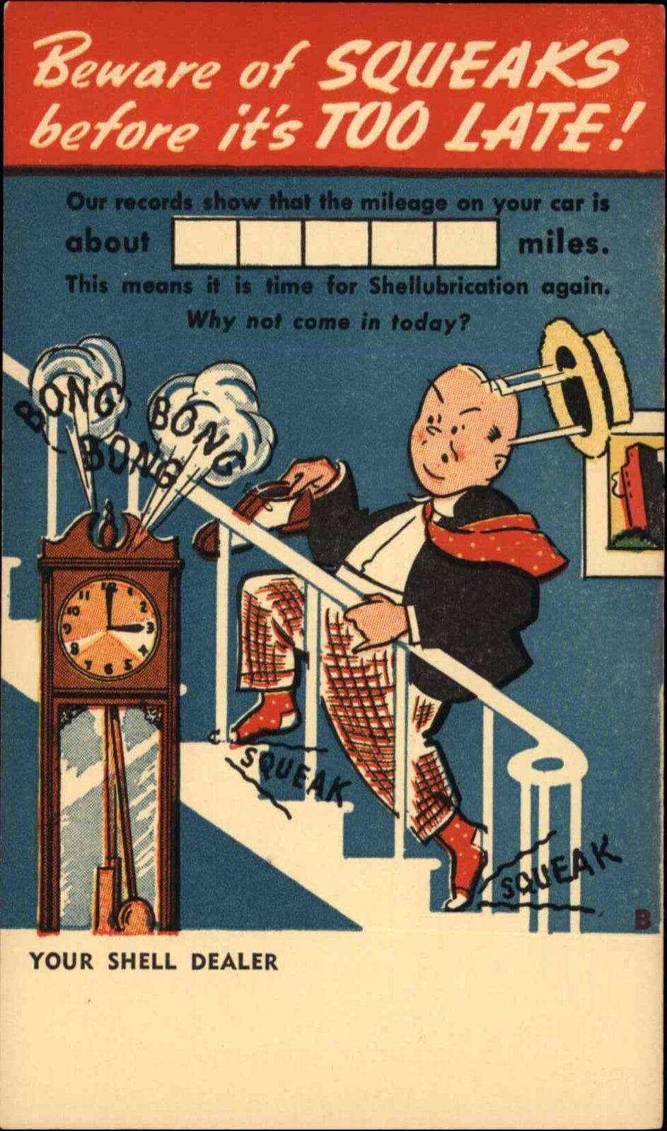 Vintage POSTAL CARD Shell Dealer Lubrication Squeaking Stairs ...
