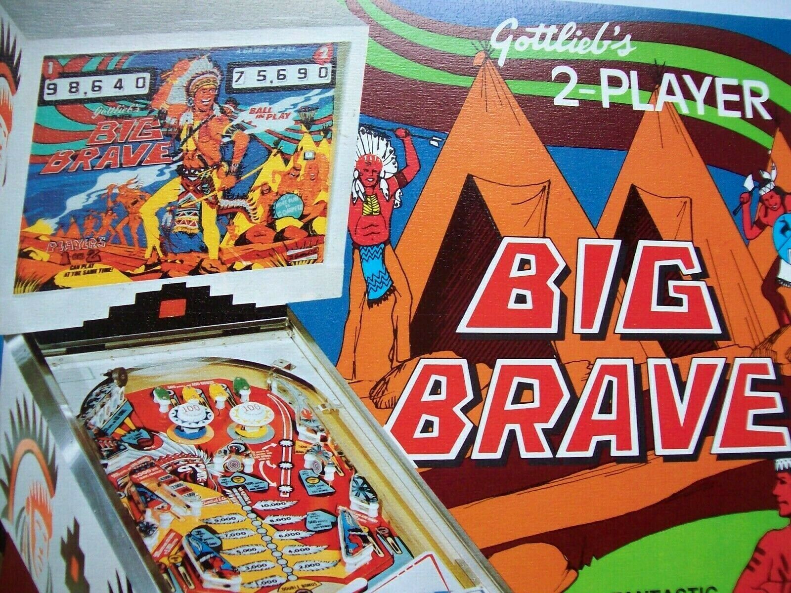Big Brave Pinball Flyer Original Vintage Retro NOS 1974 Game Art 8.5" x ...