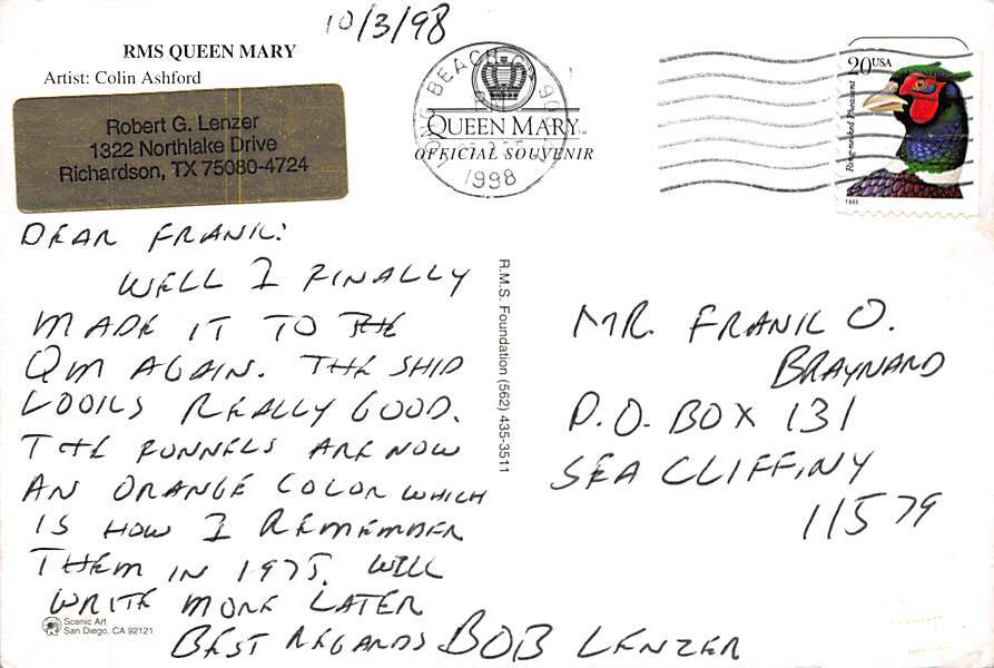 RMS Queen Mary Cunard Line & Interior Vies Ship 1998 | Topics - Royal ...