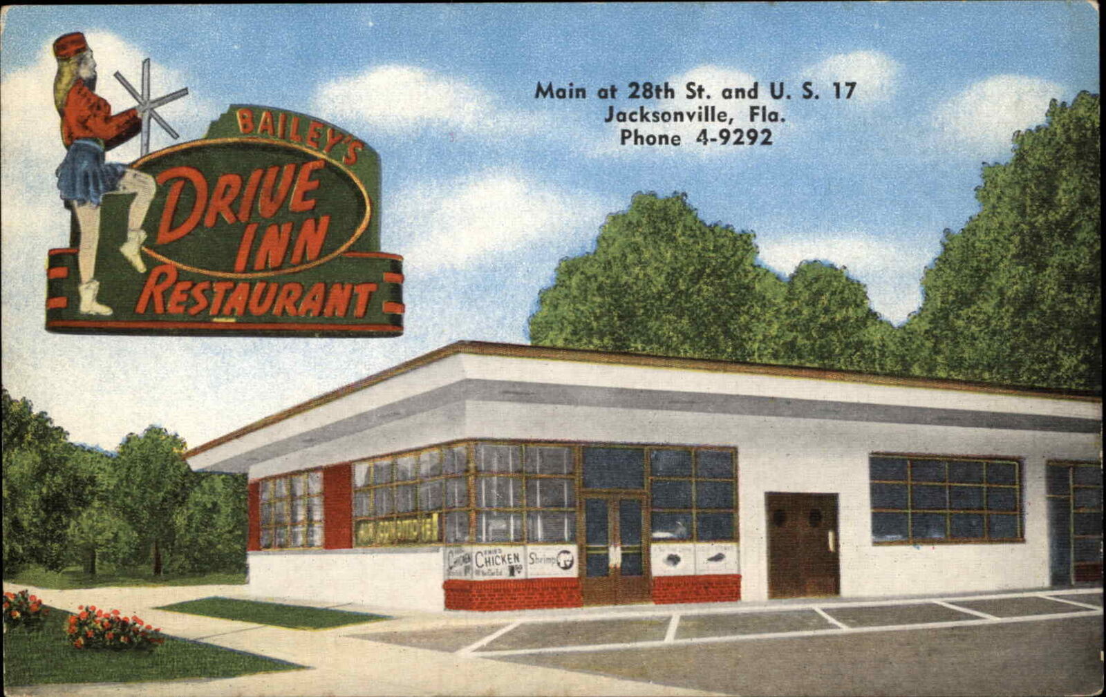 Vintage PC Jacksonville Florida FL Valley's DRIVE INN RESTAURANT DRUM ...