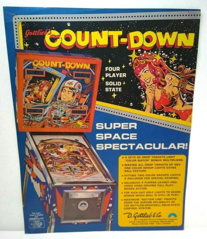 Count Down Pinball Flyer Original Vintage Space Age Sci-Fi 8.5" x 11 ...