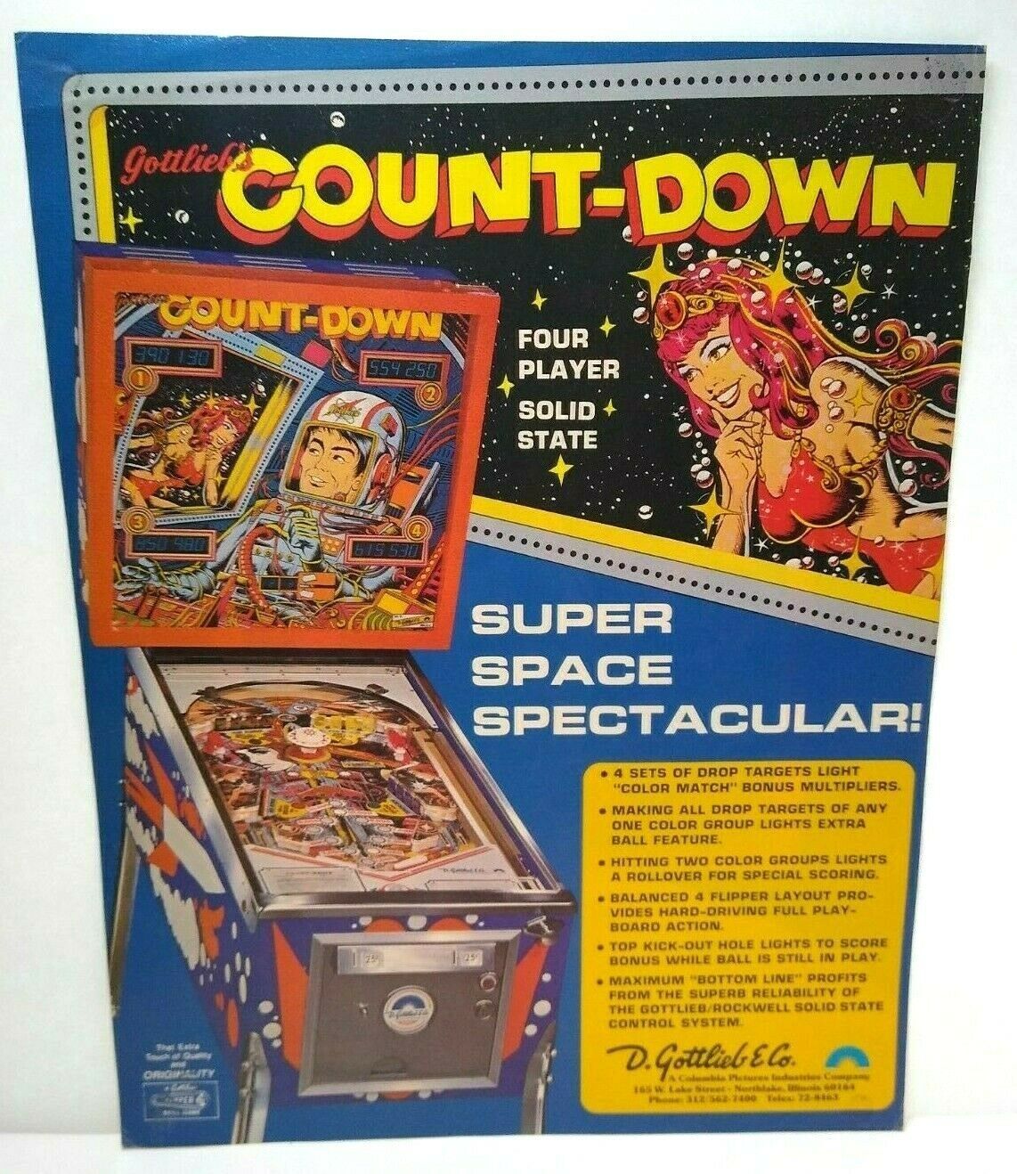 Count Down Pinball Flyer Original Vintage Space Age Sci-Fi 8.5" x 11 ...