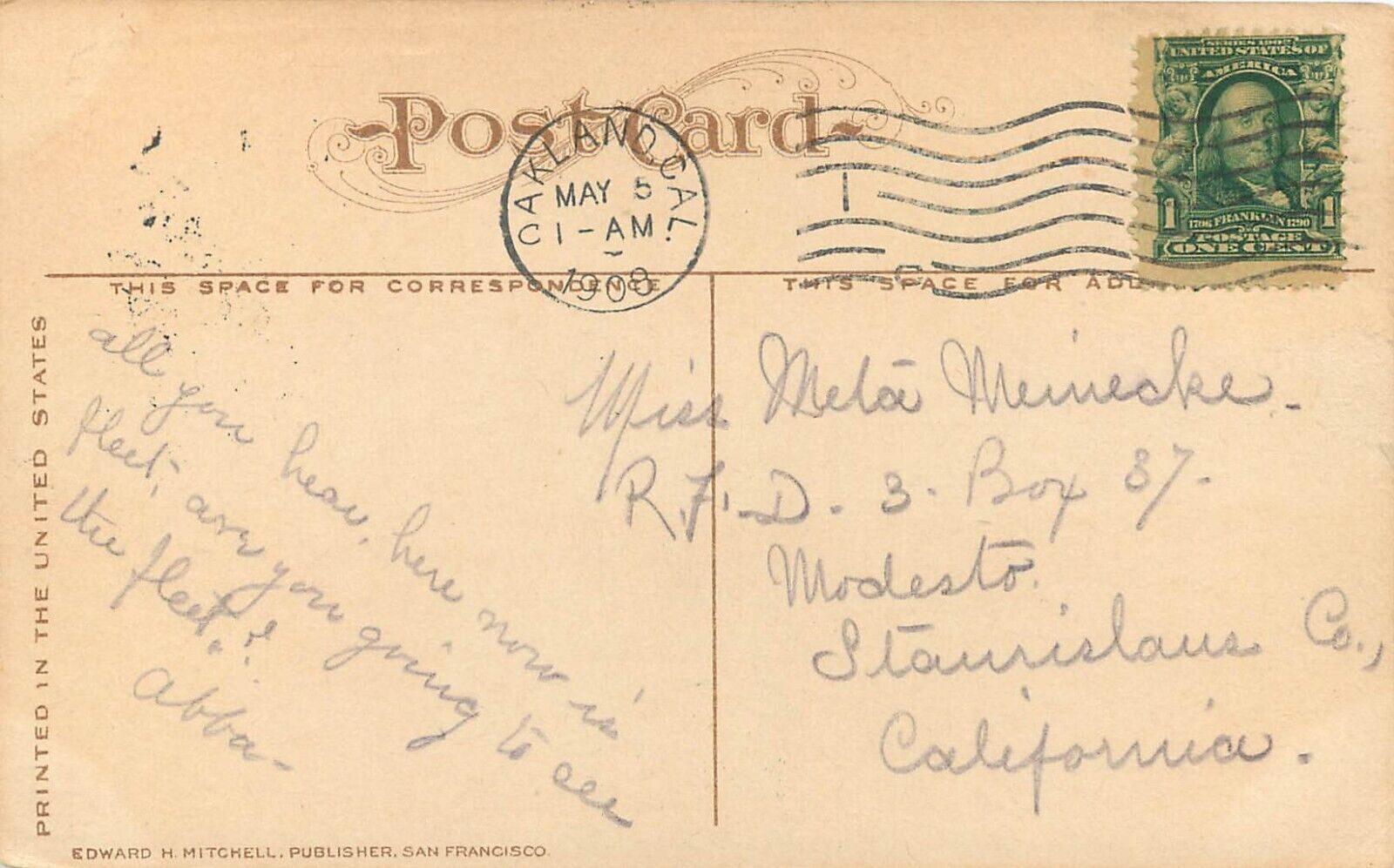 Mitchell Postcard 1280. US Battleship "Maine", Posted 1908 | United ...