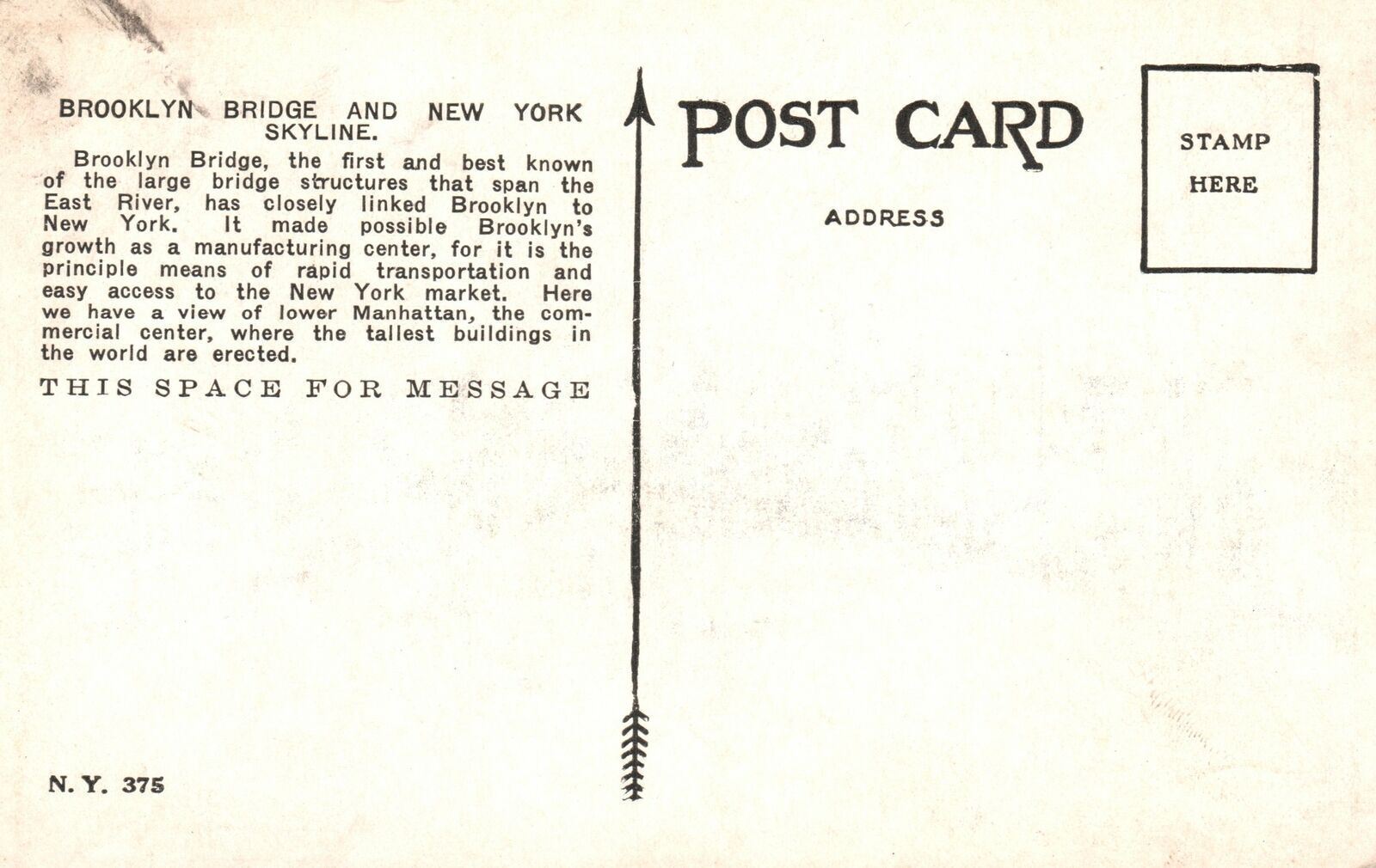 Vintage Postcard Brooklyn Bridge First Best Known Largest And New York ...