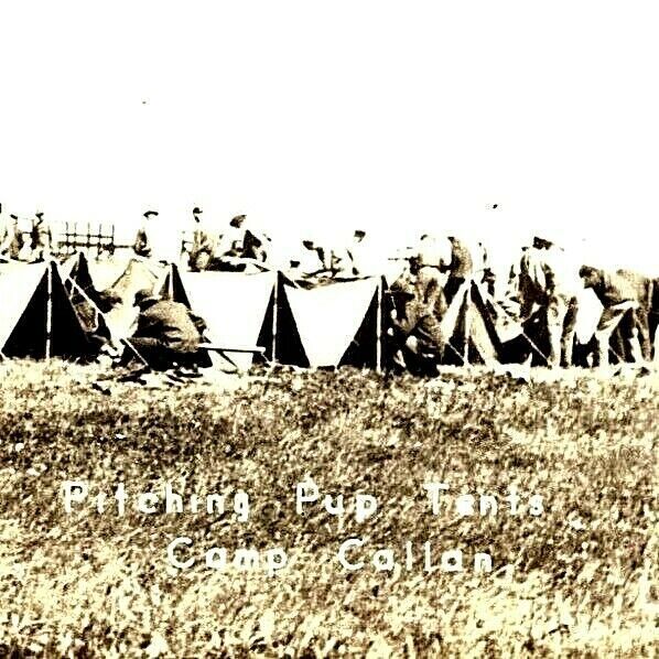 Vintage Real Photo Post Card RPPC Pitching Pup Tents Camp Callan WW2 ...
