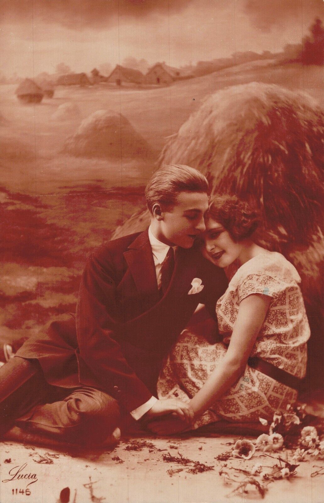 Victorian Style Jugendstil Couple sitting in the Grass Cuddle RPPC B27 ...