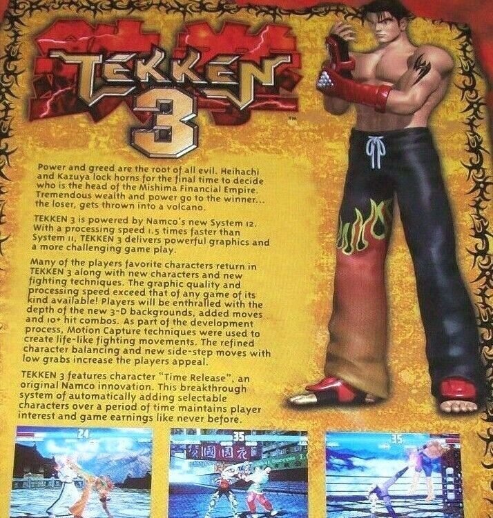 Tekken 3 Arcade FLYER Original 1996 Martial Arts Theme Art Retro ...