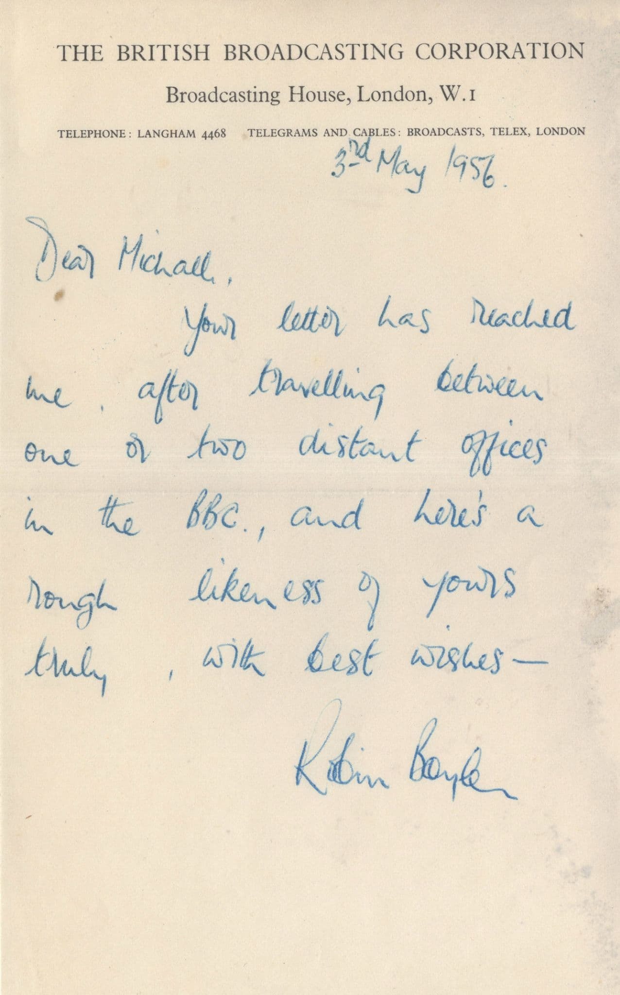 Robin Boyle of Hancocks Half Hour Hand Signed 1956 BBC Letter | Topics ...