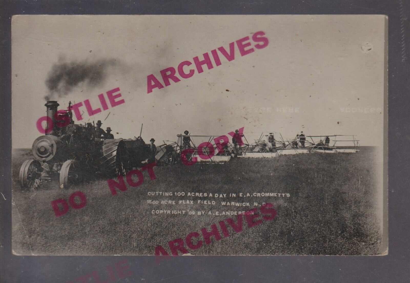 Warwick NORTH DAKOTA RPPC 1909 STEAM ENGINE Tractor HARVESTING FLAX nr ...