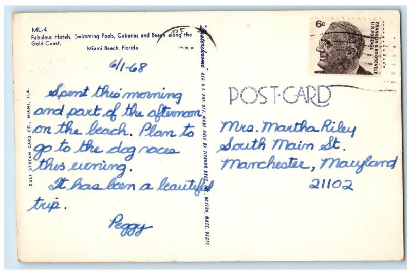 1968 Hello From Miami Beach FL, Fabolous Hotel Swimming Pools Cabana ...