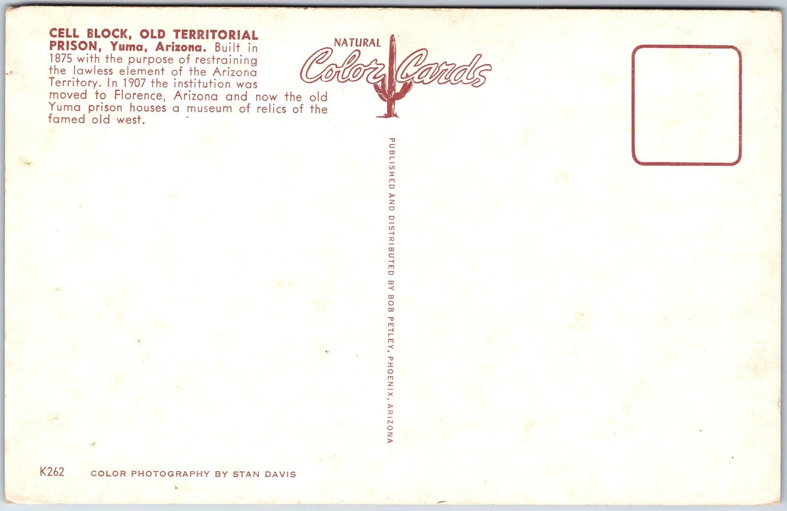 Vintage Postcard Cell Block of the Territorial Prison and Museum Yuma ...