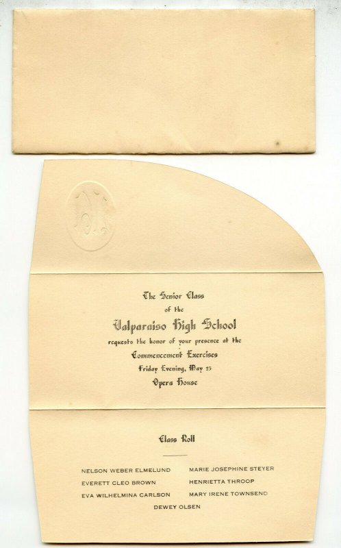 1917 Valparaiso High School Senior Class Commencement Invitation ...