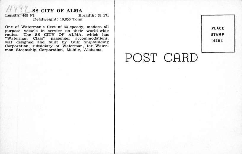 SS City of Alma Ship Unused | Topics - Other, Postcard / HipPostcard