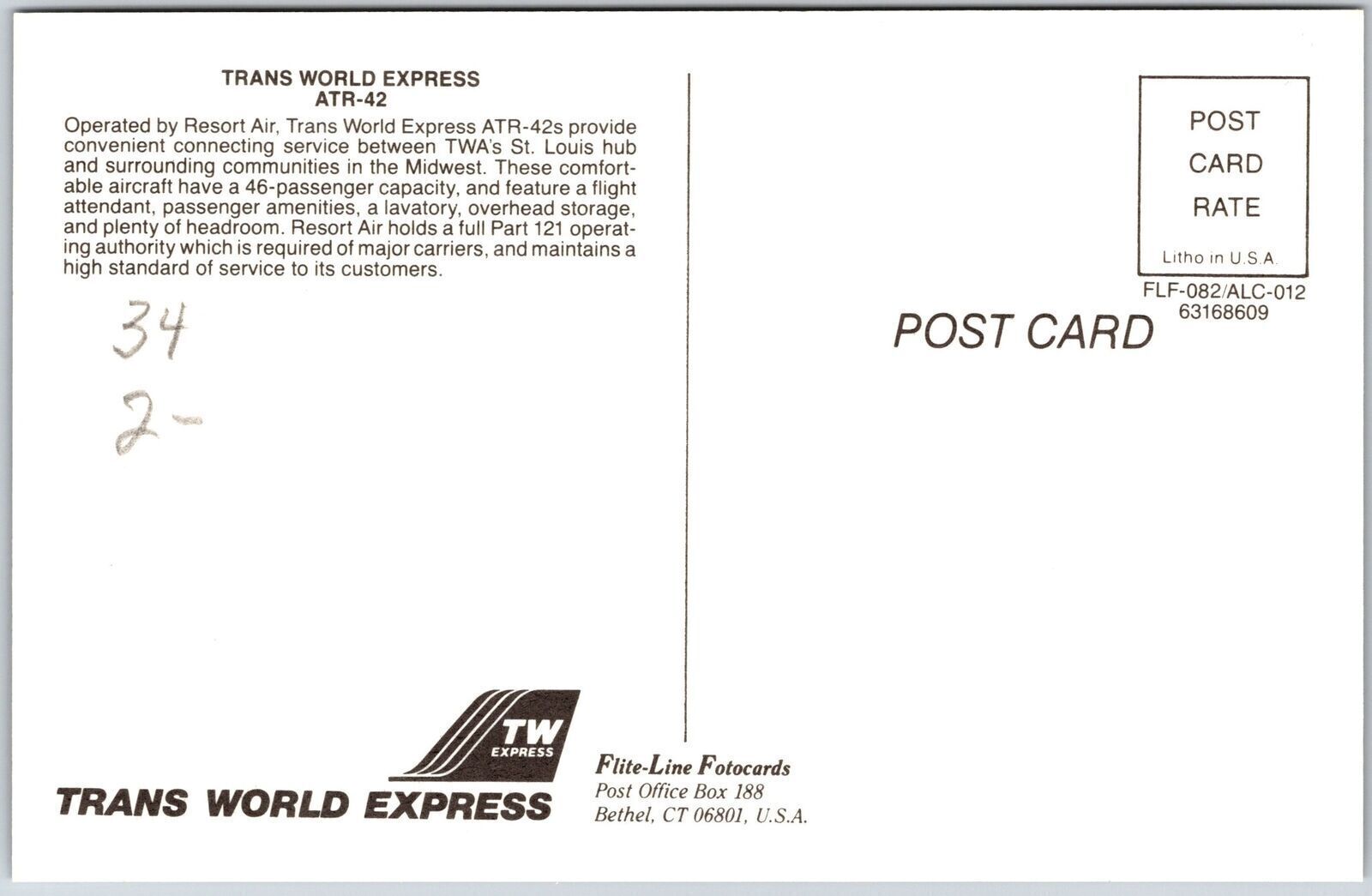 Airplane Trans World Express ATR-42 by Resort Air 46 Passenger Aircraft ...