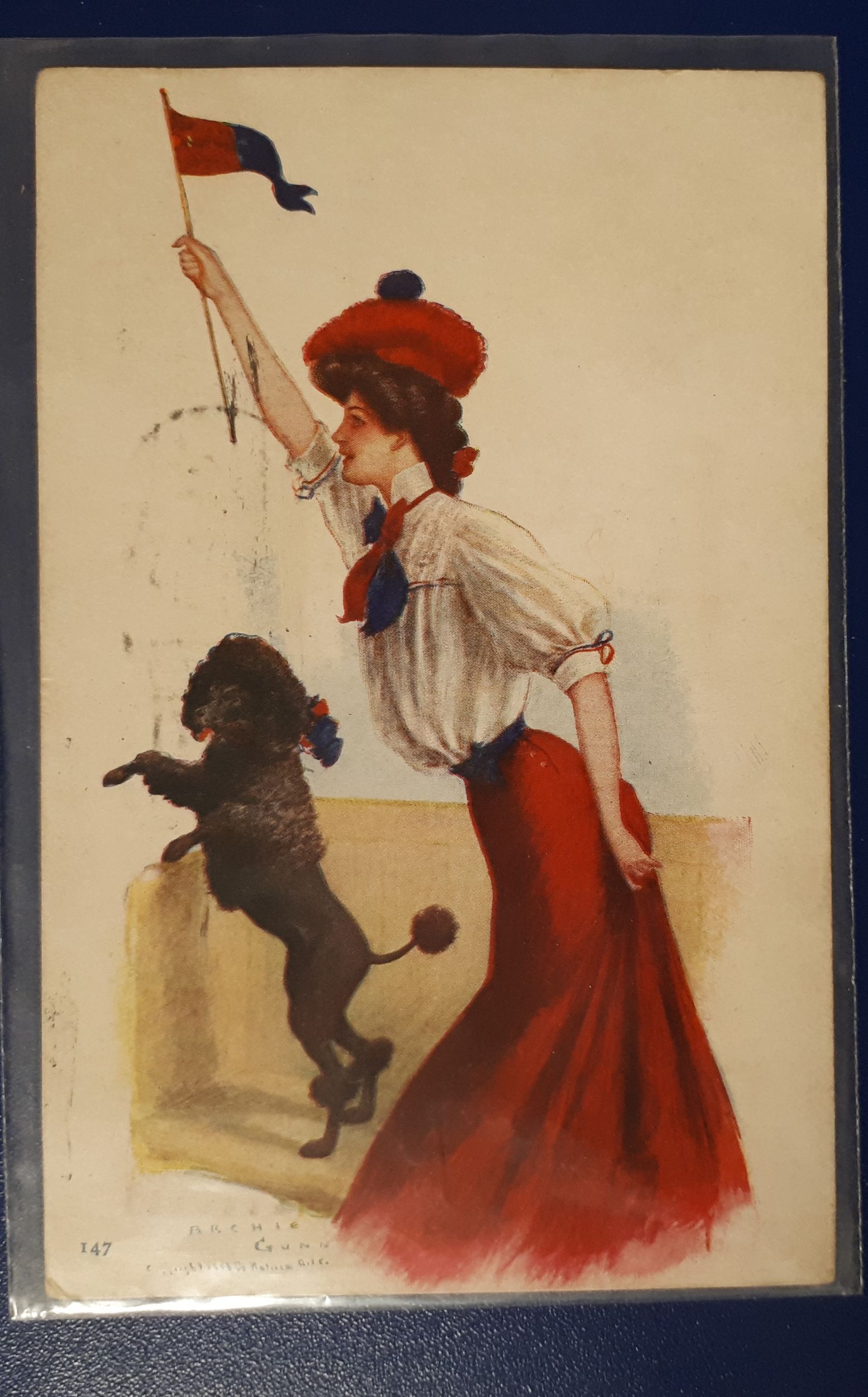 H820 PRETTY GIRL WITH POODLE AND FLAG-1908 (Archie Gunn Illustrator ...