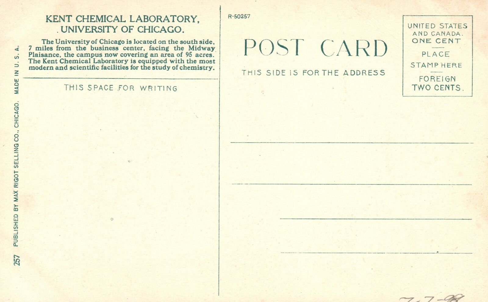 Vintage Postcard Kent Chemical Laboratory Campus University Of Chicago ...