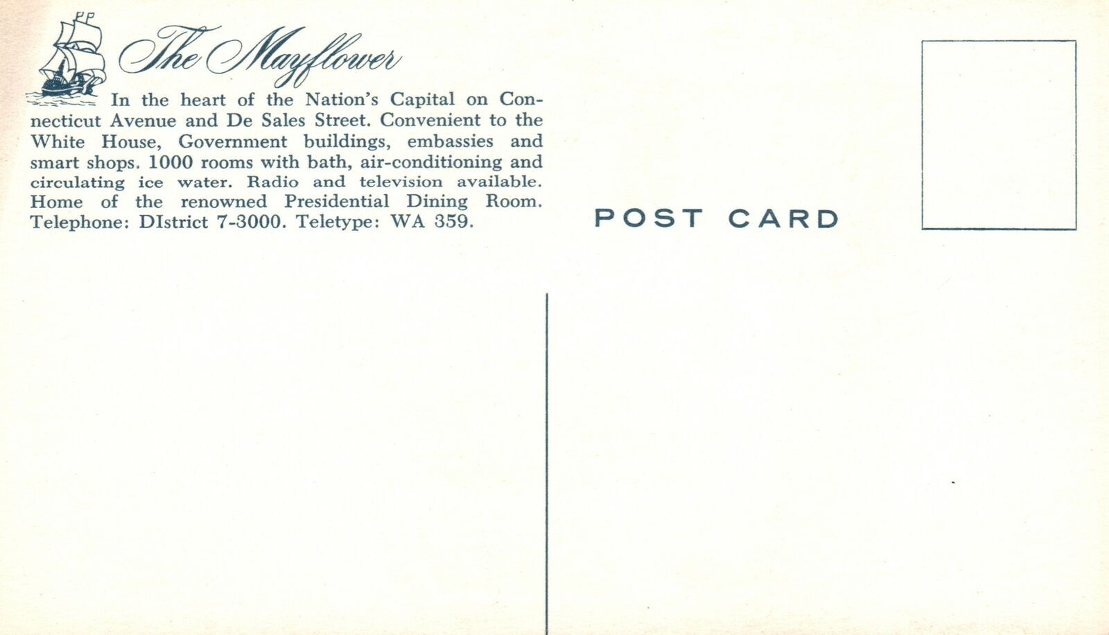 Vintage Postcard 1910's View of The Mayflower Building Washington D. C ...