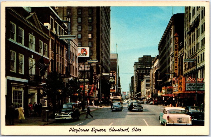 Vintage Postcard Playhouse Square Street Scene at Cleveland Ohio 1950s ...
