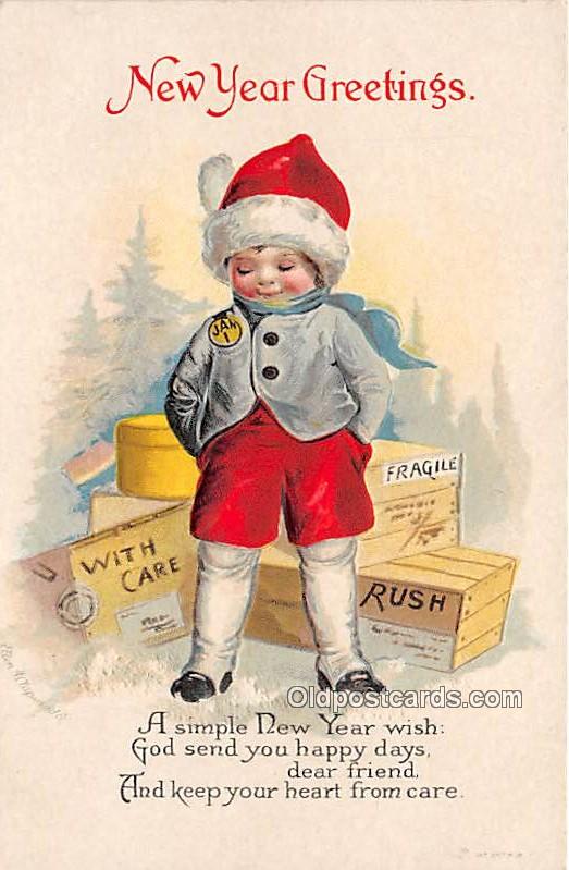 New Year, Ellen H Clapsaddle Writing on back crease right top corner ...