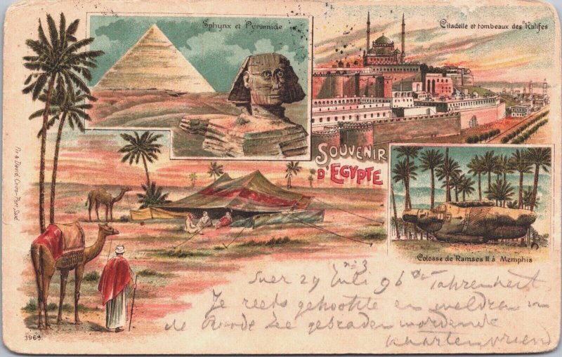 Egypt Souvenir D'Egypte Sphinx Pyramids Vintage Litho Postcard 09.24 ...