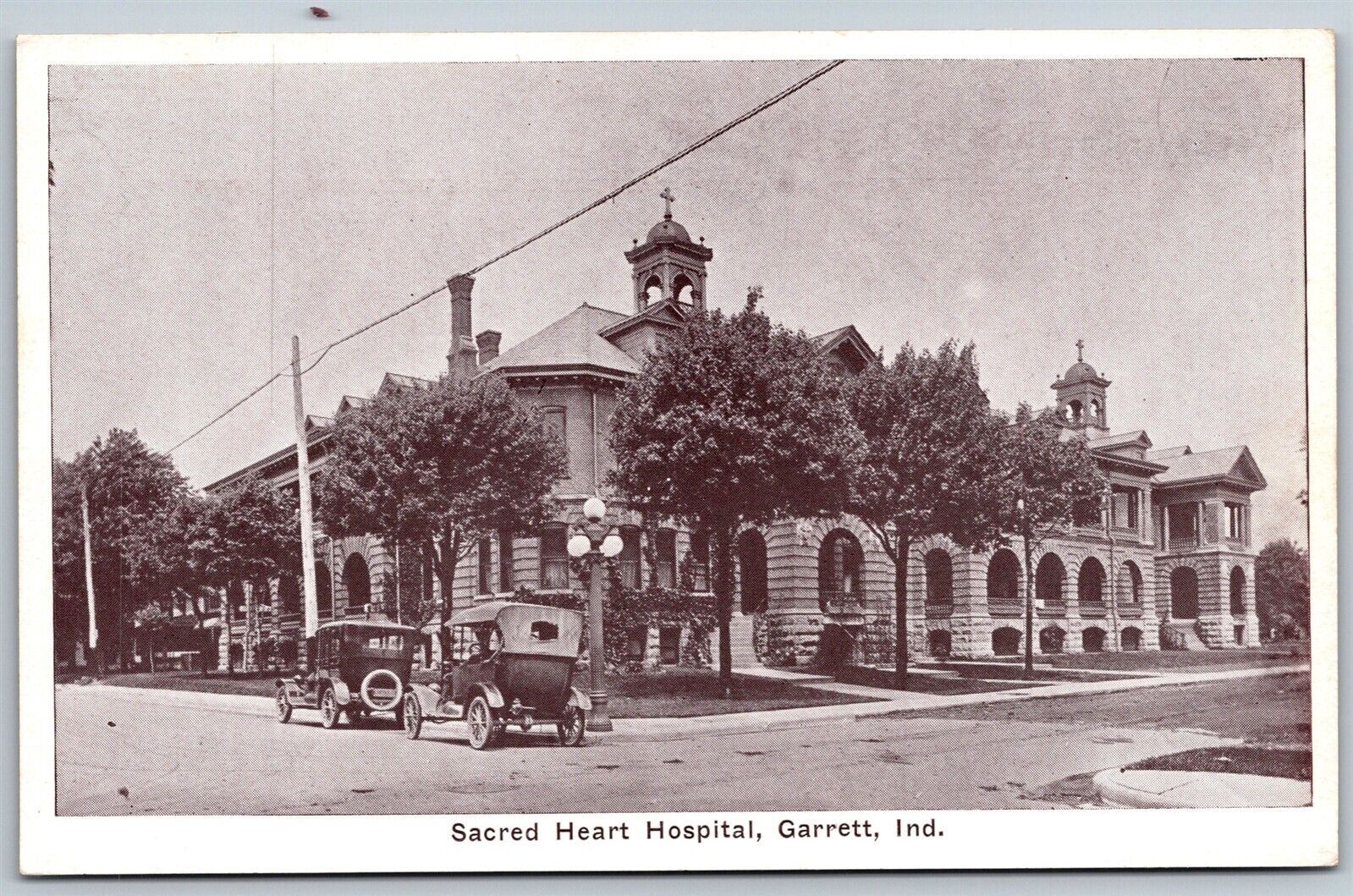 Vtg Garrett Indiana IN Sacred Heart Hospital Old Cars Street View 1910s ...