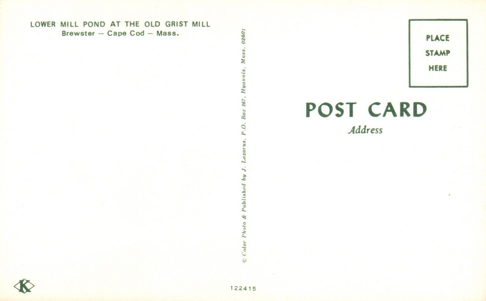 Postcard MA Brewster Cape Cod Lower Mill Pond at Old Grist Mill Vintage ...