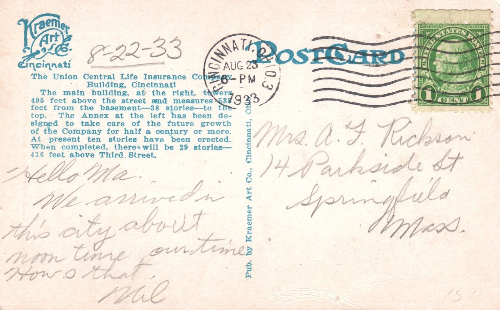 Vintage Postcard 1933 Union Central Life Insurance Building Annex ...