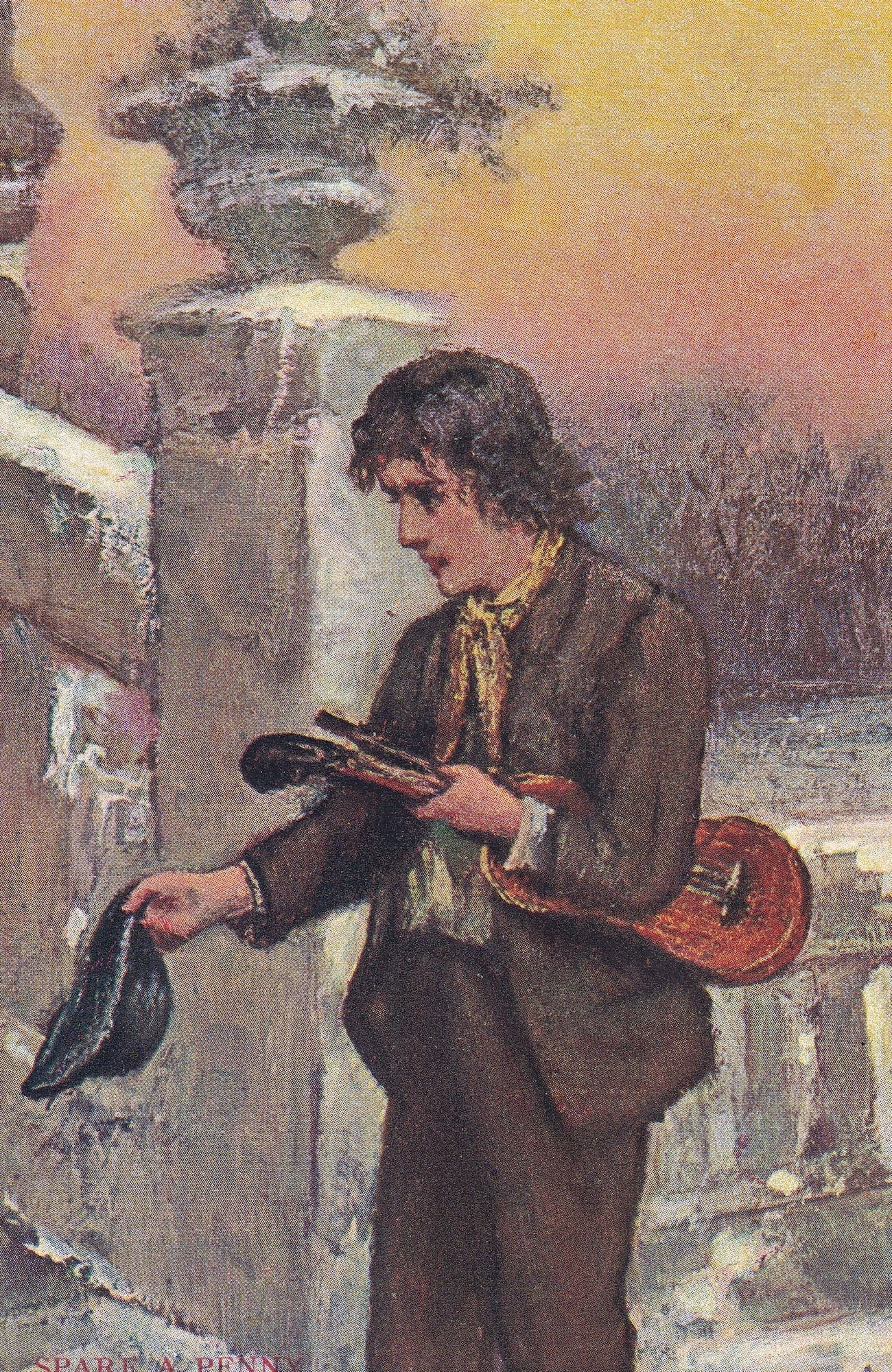 London Violinist Violin Busker Begging Antique Painting Postcard ...