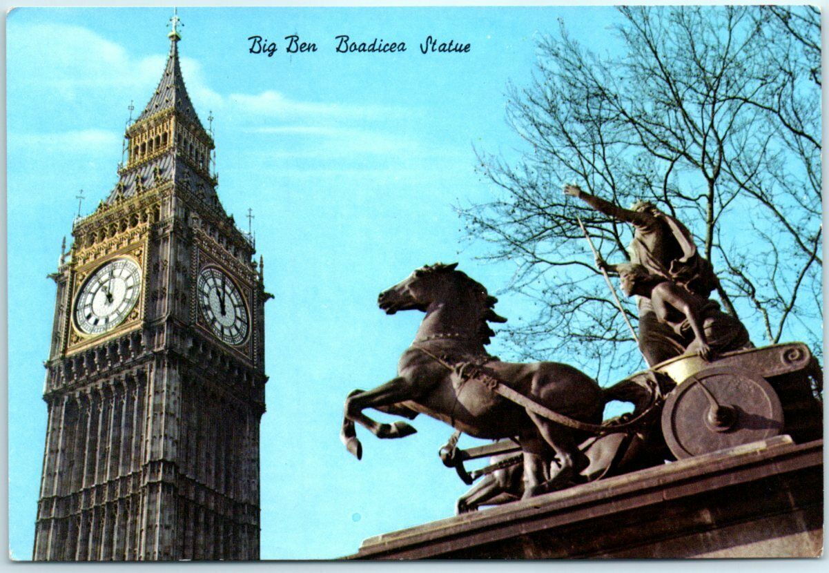 Postcard - Big Ben and Boadicea Statue - London, England | Europe ...