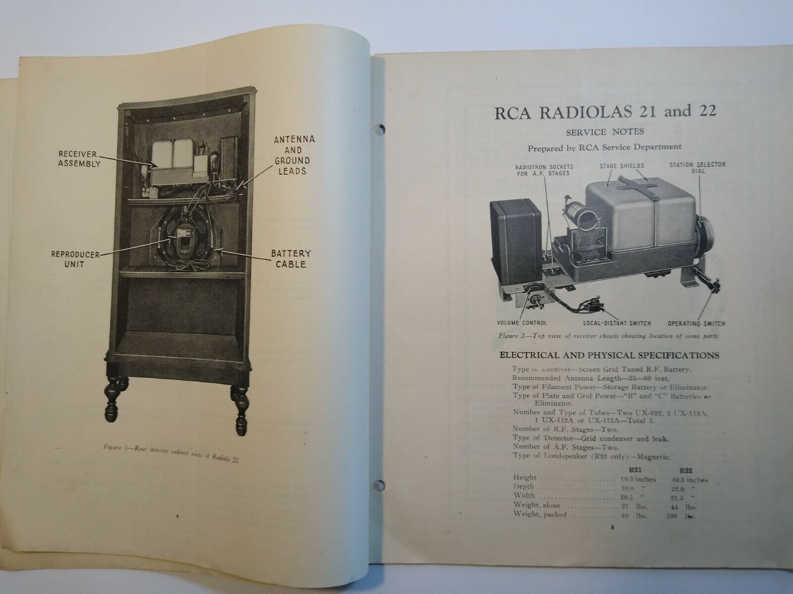 RCA Radiolas 21 and 22 Vintage Original Service Notes Manual Radio ...