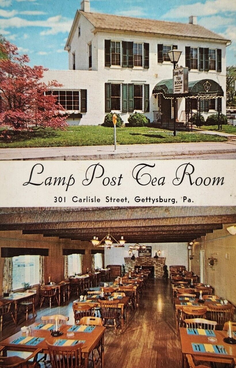 Lamp Post Tea Room Inside & Out Gettysburg PA Ad Postcard | United ...