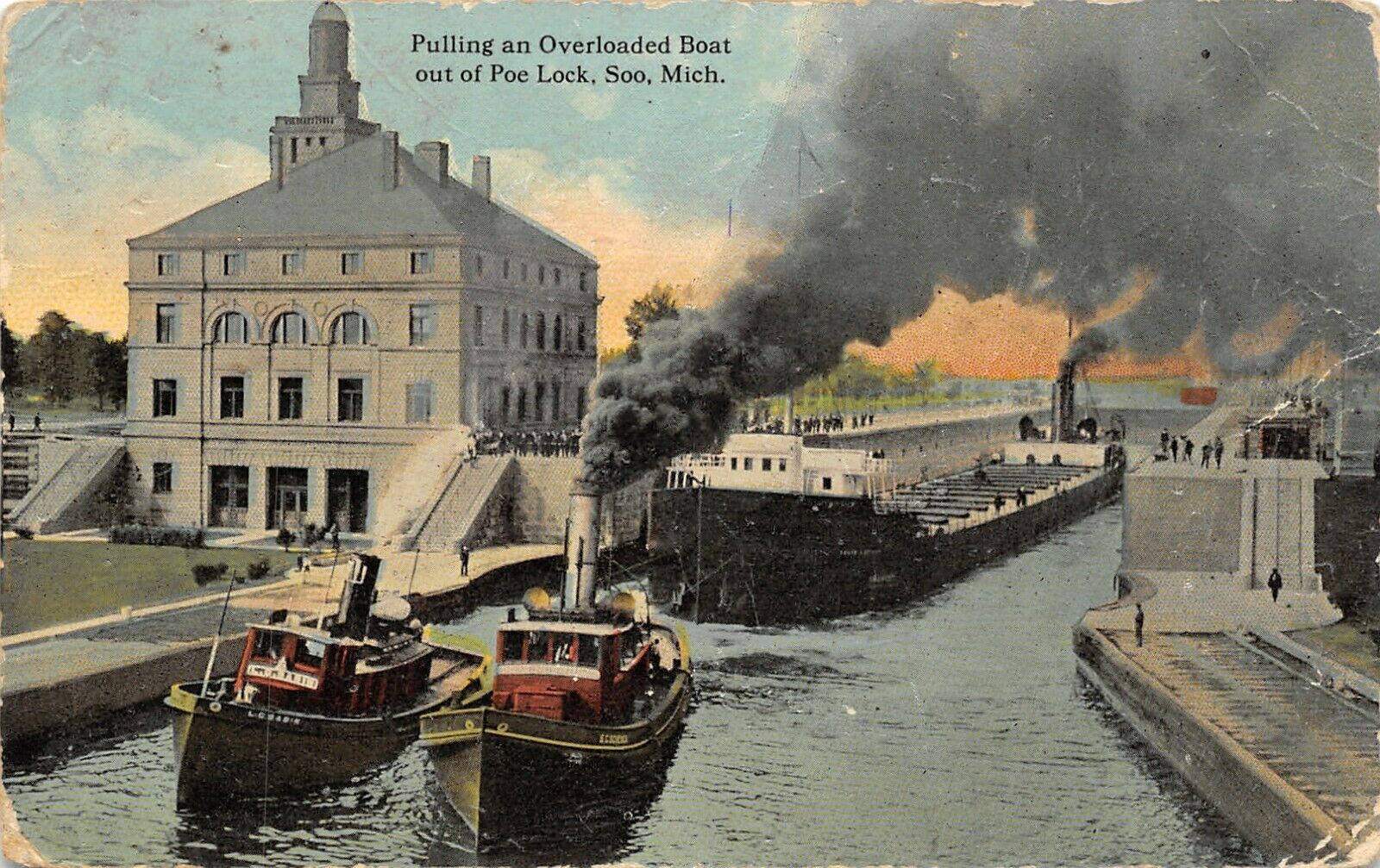 Soo MI~Tugboats Sabin, Schenk Pull Steamer From Lock~Later Helped ...