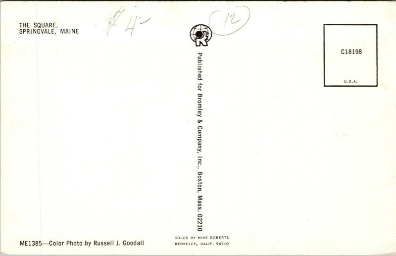 Vtg Springvale Maine ME The Square Main Street View Old Cars Unused ...