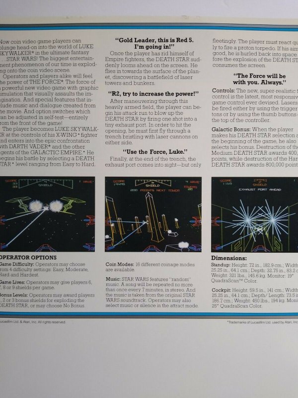 Star Wars Arcade FLYER Original 1983 Video Game Vintage Promo Retro ...